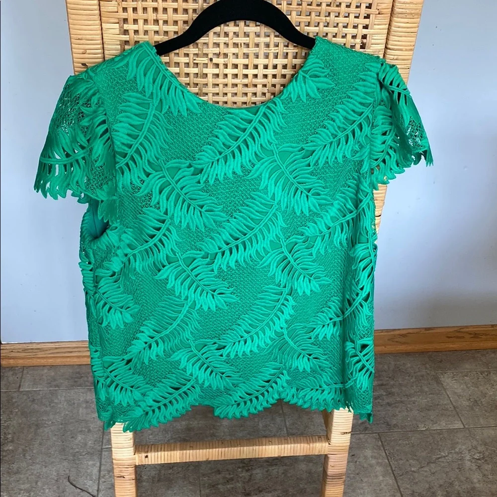 Milly | Tops | Milly Green Leaf Crochet Lace Short Sleeve Top | Poshmark
